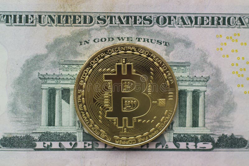 Bitcoin Coin on Dollar Bill Closeup Stock Image - Image of closeup ...