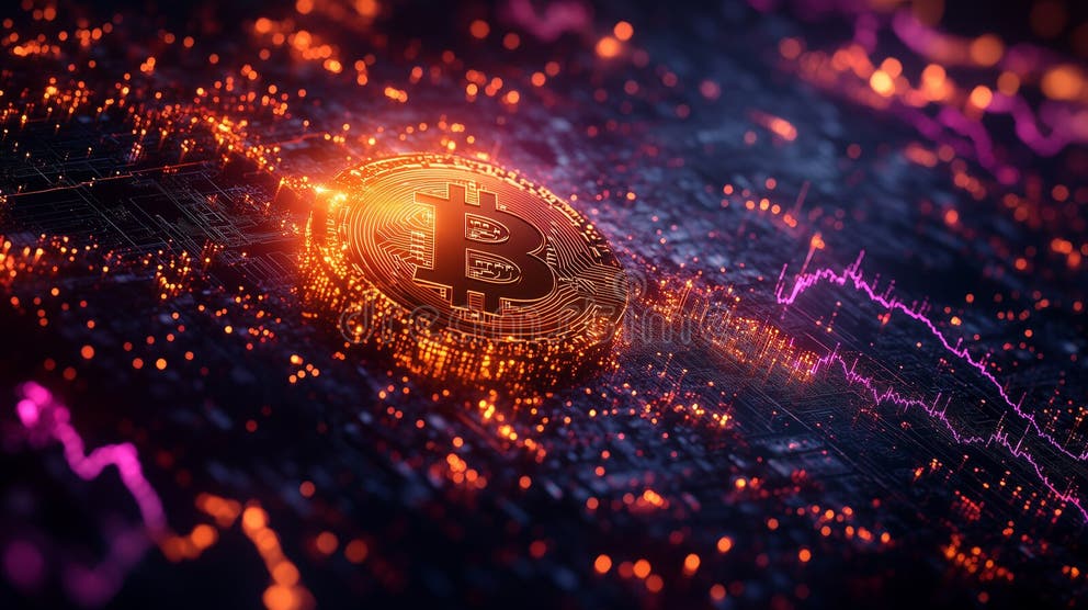 Glowing Bitcoin Coin with Digital Data and Financial Chart Overlayed ...