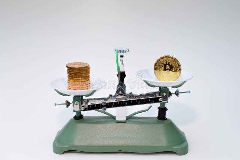 Bitcoin Coin and Gold Coins are on a Scale Stock Image - Image of ...