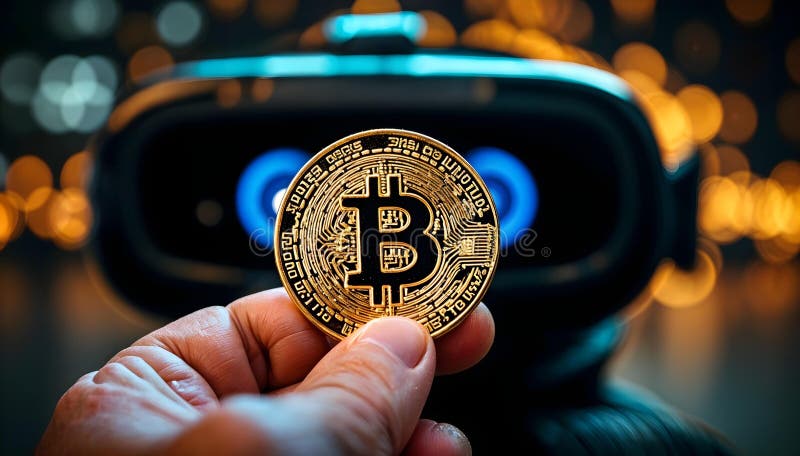 Bitcoin Coin Held Hand Virtual Reality Data Graphics Ai Generated Stock ...