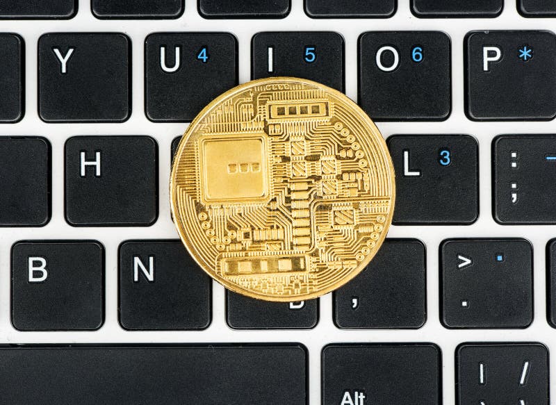 Bitcoin coin on keyboard stock photo. Image of coin - 111418906
