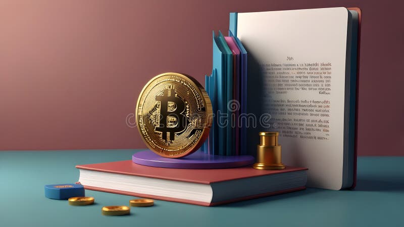 Bitcoin Coin with Open Book and Gold Accent Stock Illustration ...