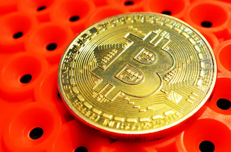 Bitcoin Coin on Orange Background Stock Image - Image of losses, blue ...