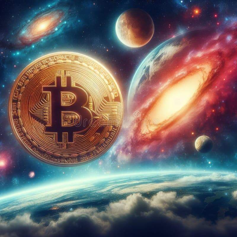 Bitcoin Coin in Outer Space with Bright Galaxies Stock Photo - Image of ...