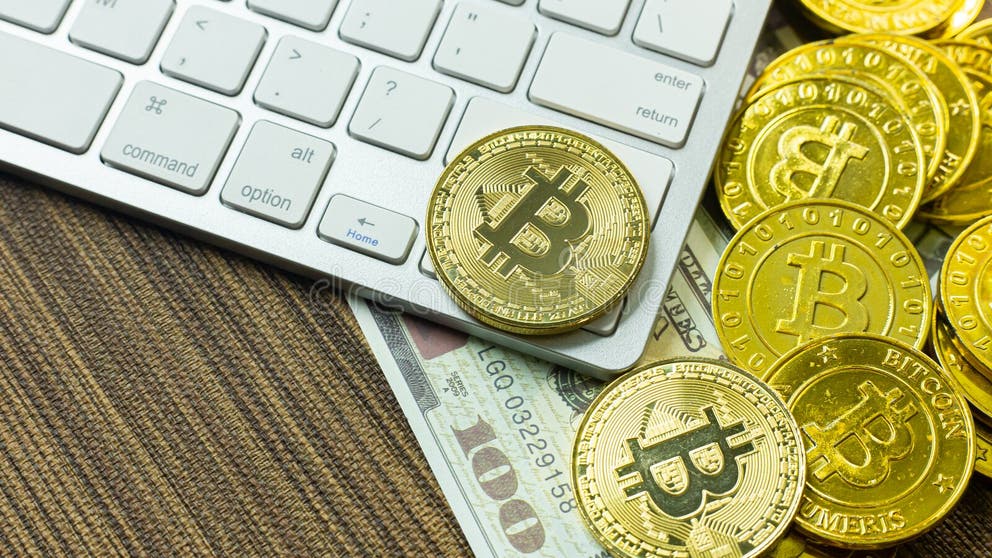 Bitcoin Coin on Silver Keyboard for Cryptocurrency Content Editorial ...
