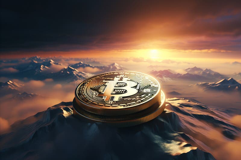 Bitcoin Coin with Spectacular Mountain Range in the Background ...