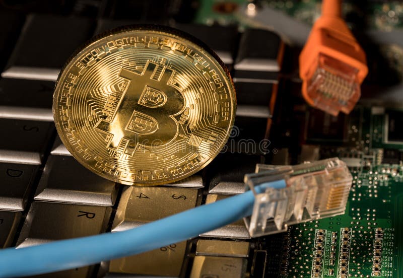 Bitcoin Coin Standing on Keyboard of Computer Stock Image - Image of ...