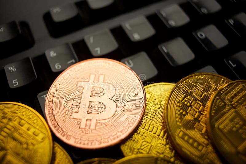 Bitcoin Coins on a Computer Keyboard Stock Image - Image of banking ...