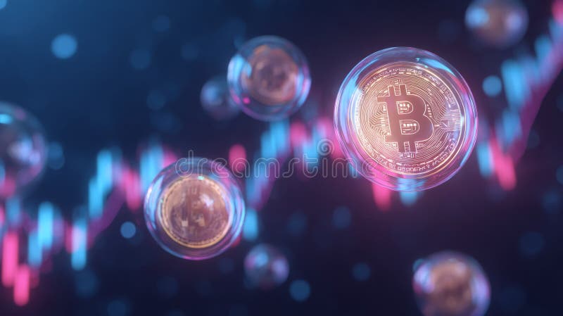 Bitcoin Coins Encapsulated within Bubbles, Drifting Upward through ...