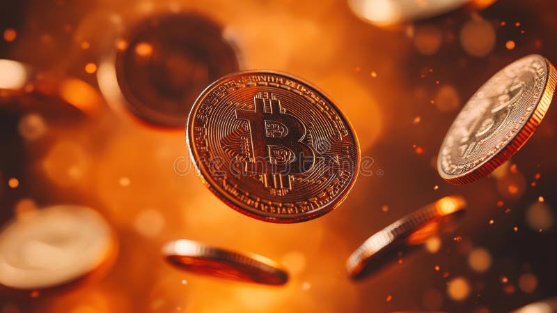 Bitcoin Coins Falling on Fire Background, Cryptocurrency and Investment ...