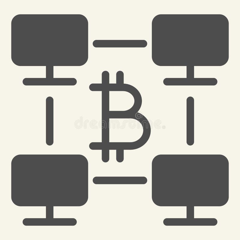 Bitcoin Computer Network Solid Icon. Bitcoin Network Platform Vector ...