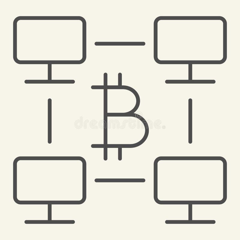 Bitcoin Computer Network Thin Line Icon. Bitcoin Network Platform ...