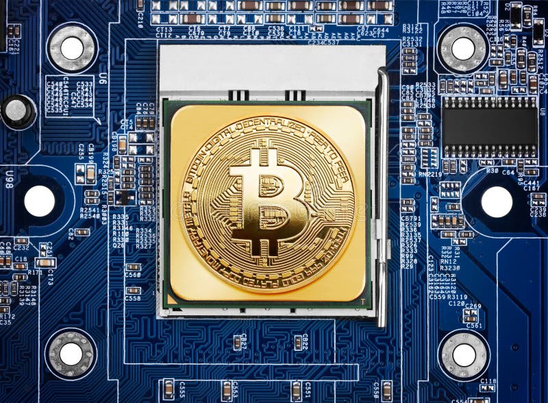 Bitcoin on a processor stock photo. Image of banking - 121354494