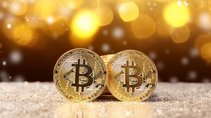 Bitcoin Concept on Blurred Winter Abstract Background with Copy Space ...