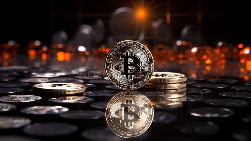 Bitcoin Concept with Defocused Black Abstract Background and Copy Space ...