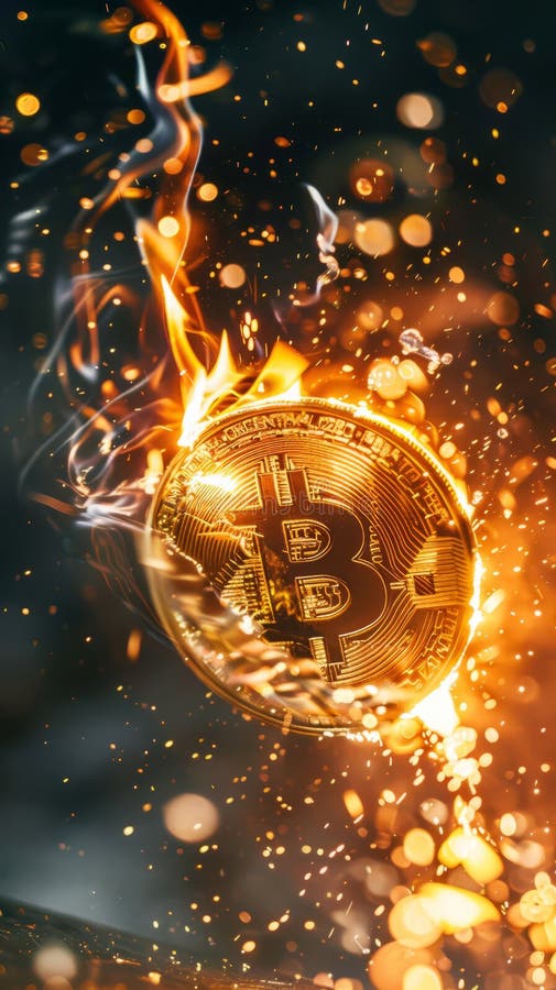 Bitcoin Crypto Burning. BTC Cryptocurrency Halving Concept. Coin on ...