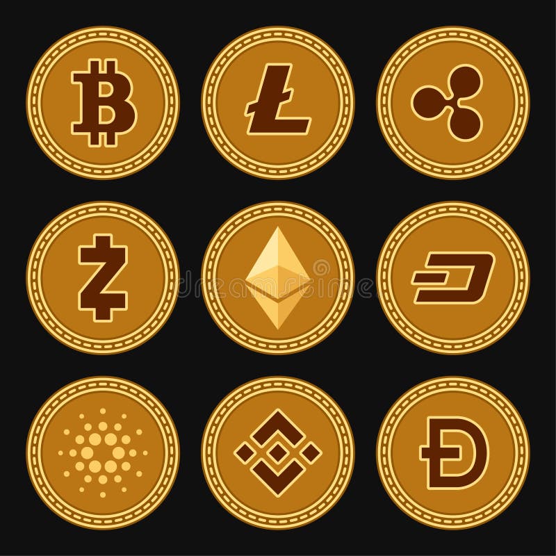 Bitcoin and Crypto Currency Coin Icons Set. Vector Editorial Stock ...