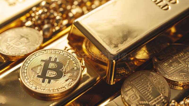 Bitcoin Crypto Currency Coin on Top of Gold Bars Stock Image - Image of ...
