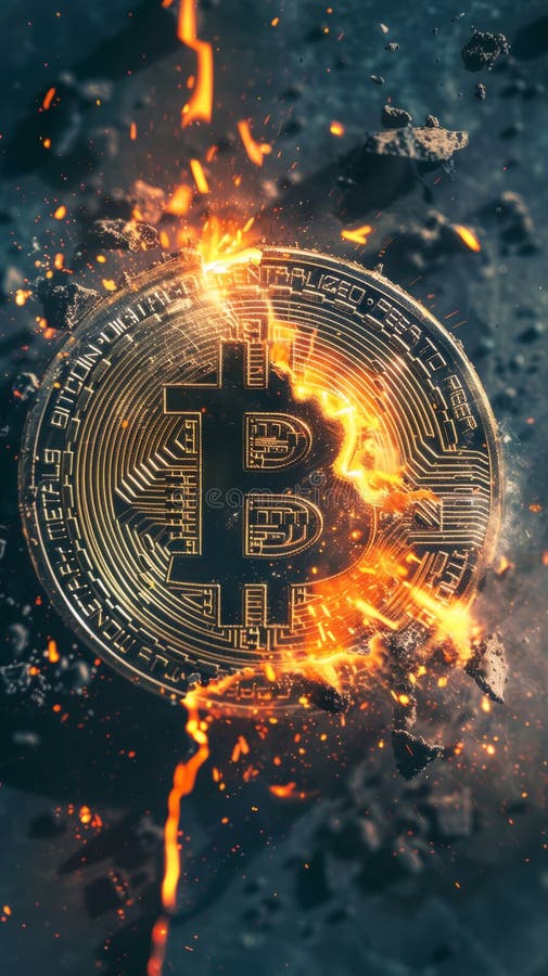 Bitcoin Crypto Halving. BTC Cryptocurrency Burning Concept. Coin on ...