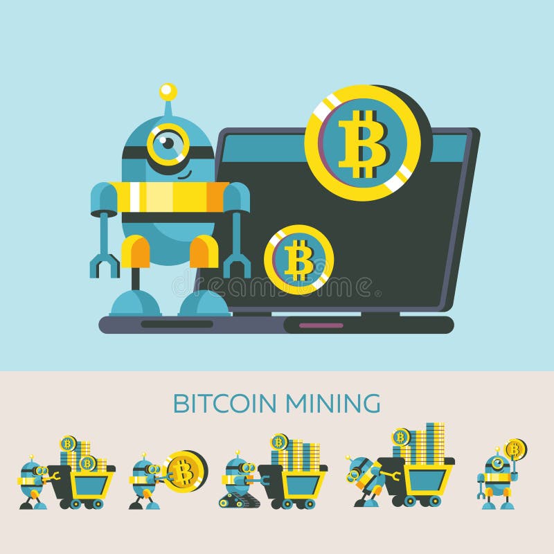 Bitcoin, the Cryptocurrency. Bitcoin Mining. Vector Illustration Stock ...