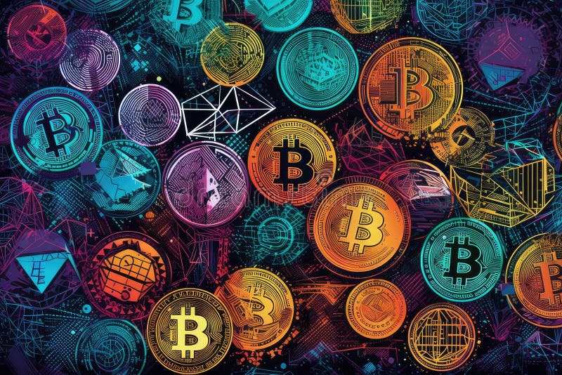 Cryptocurrency Blockchain Conceptual Colourful Stock Illustrations ...