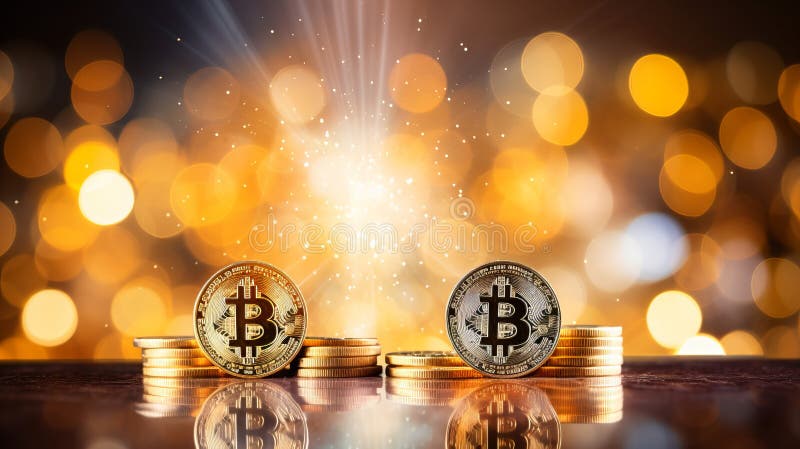 Bitcoin Cryptocurrency on Blurred Yellow Abstract Background with Copy ...