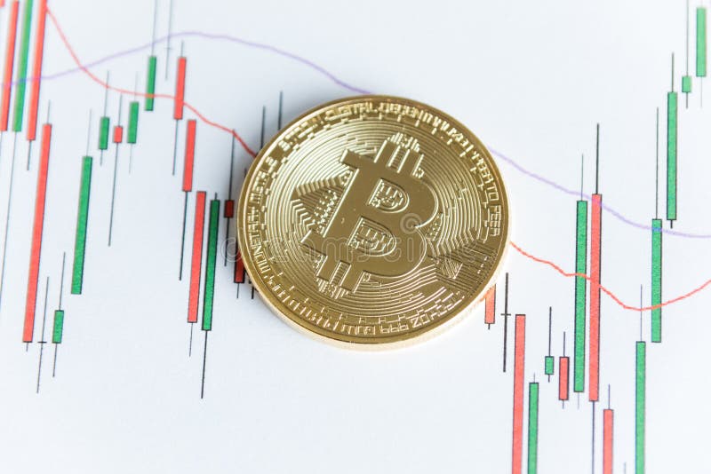 Bitcoin Cryptocurrency Coin on Candlestick Trading Chart. Stock Image ...