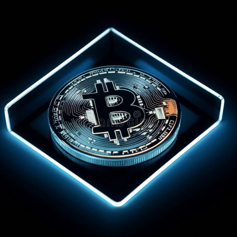 Bitcoin Cryptocurrency Coin in Illuminated Square Frame Stock ...