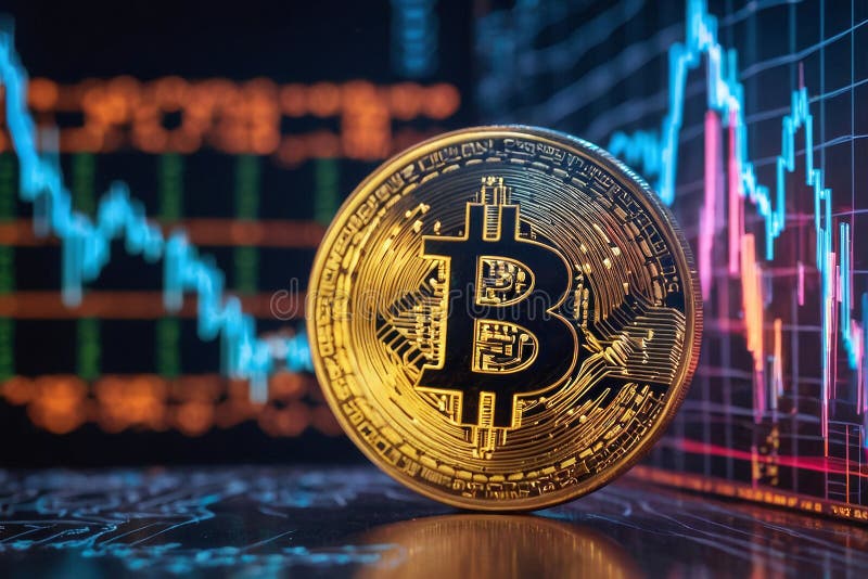 Bitcoin Cryptocurrency Coin with Neon Light Infographics Logos Stock ...