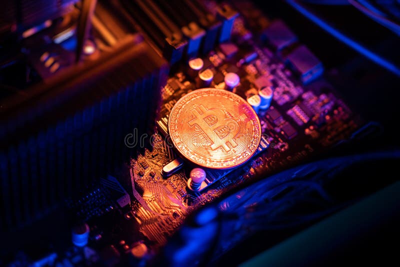 Bitcoin Cryptocurrency Coin on a PC Computer Motherboard, Crypto ...