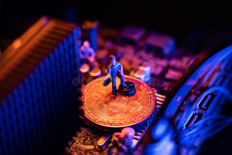 Bitcoin Cryptocurrency Coin on a PC Computer Motherboard, Crypto ...