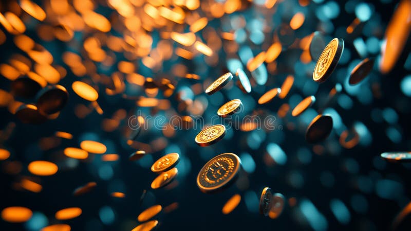 Bitcoin and Cryptocurrency Coins Floating in a Dynamic Digital ...