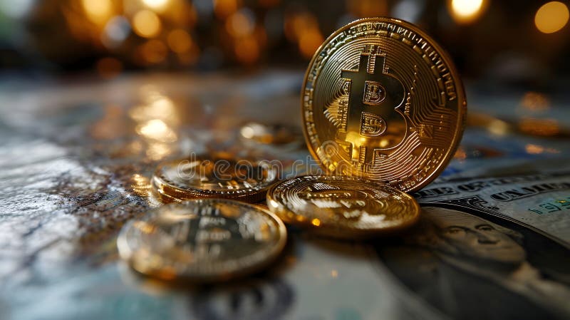 Bitcoin Cryptocurrency Coins Shiny Surface Digital Finance Investment Generative Ai Stock Photos ...