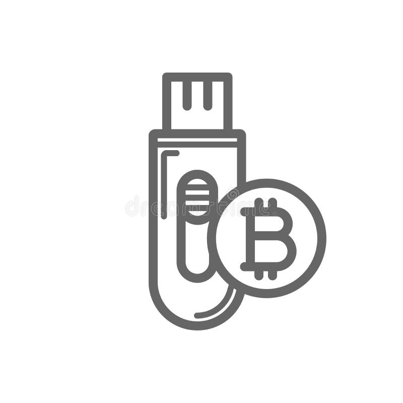 Bitcoin Cryptocurrency in the Cold Storage Flash Drive Key Line Icon ...