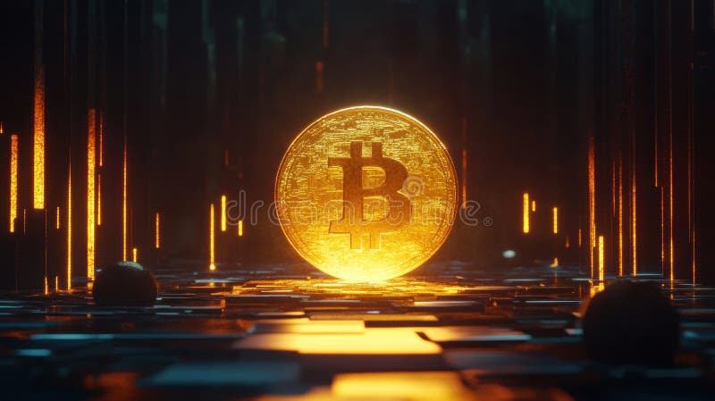 Bitcoin Cryptocurrency Concept with Glowing Golden Coin Theme Stock ...