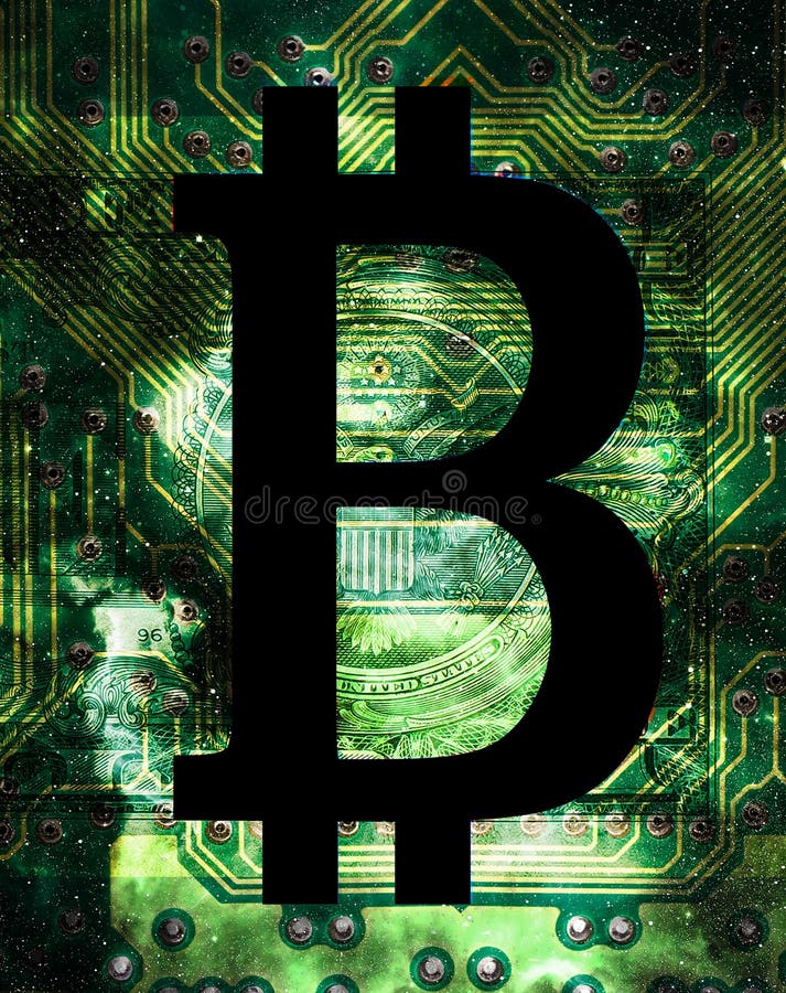 Bitcoin Cryptocurrency Concept, Graphic Collage in Cosmic Space. Dollar ...