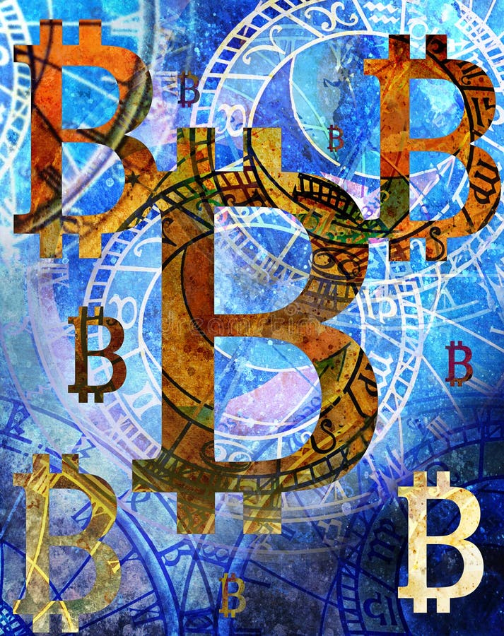 Bitcoin Cryptocurrency Concept and Zodiac, Graphic Collage. Stock ...