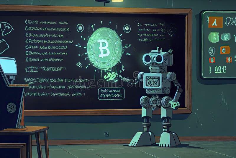 Bitcoin Cryptocurrency Digital Currency Concept. Robot Professor ...