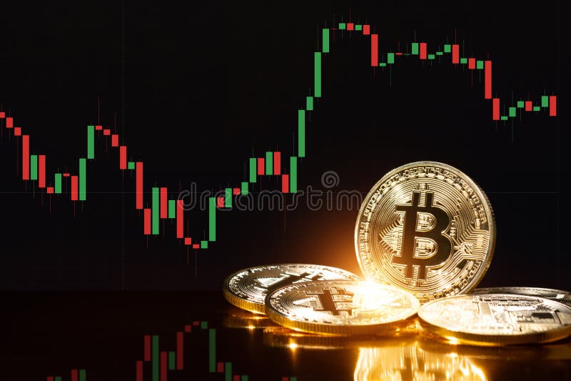 Bitcoin Cryptocurrency Gold Coin. Rise and Fall Charts of Bitcoin Stock ...