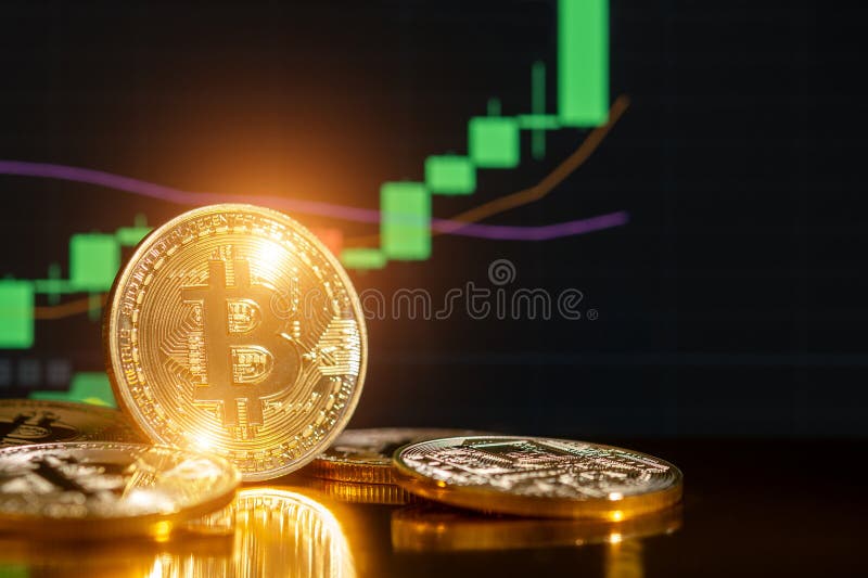 Bitcoin Cryptocurrency Gold Coin. Rise and Fall Charts of Bitcoin Stock ...