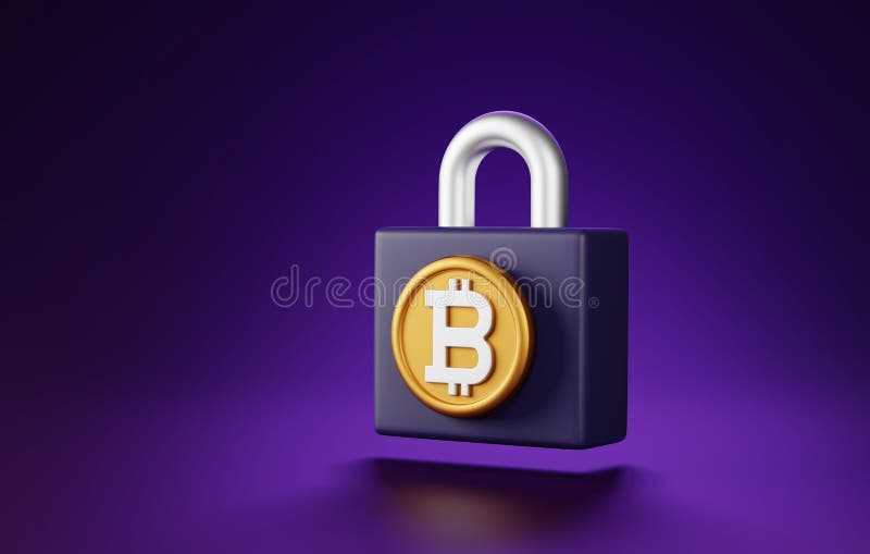 Bitcoin Cryptocurrency Lock Icon 3D Render Stock Illustration ...