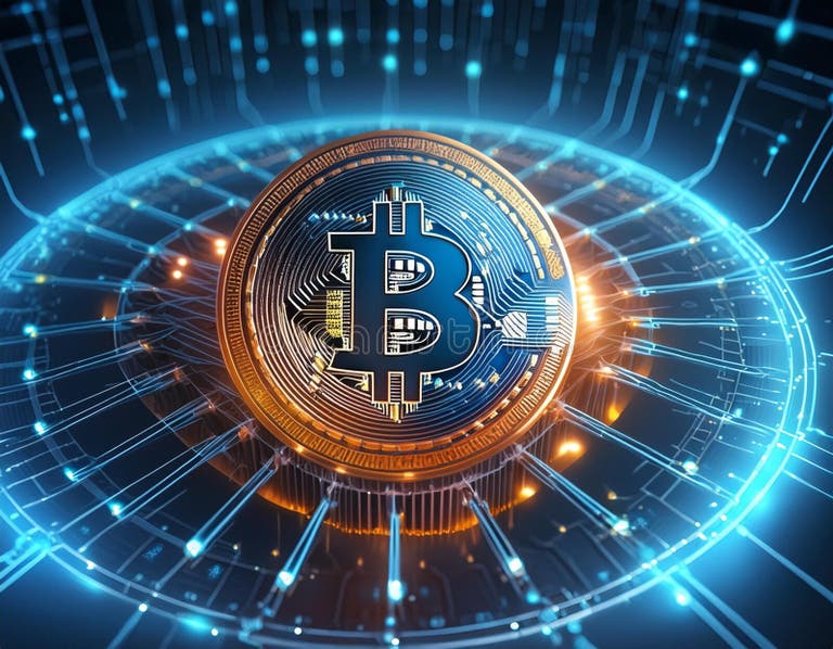 Bitcoin Cryptocurrency Spinning Surrounded by Digital Data Stock ...