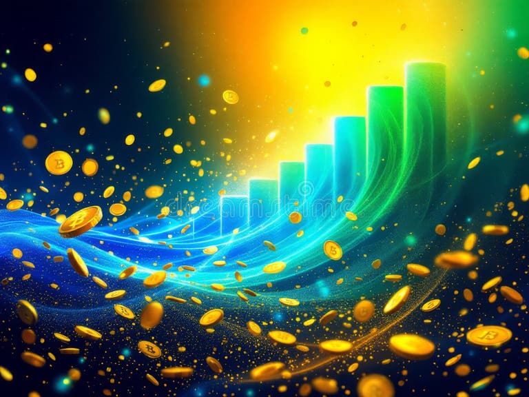 Bitcoin Cryptocurrency Value Increasing Showing a Green Bar Graph ...