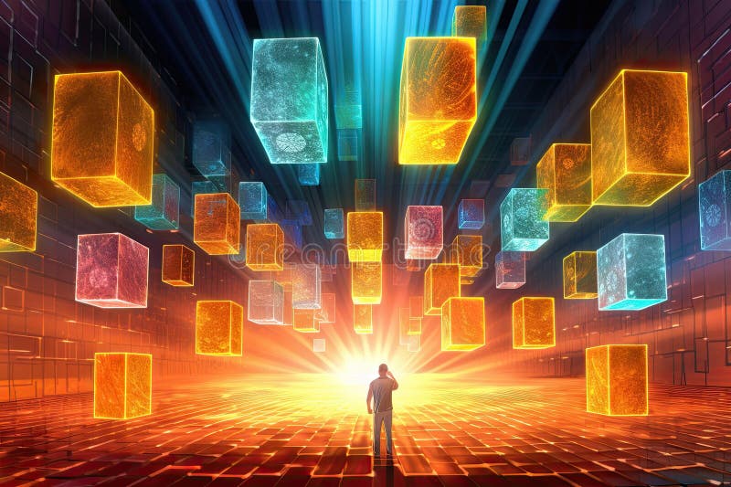 Bitcoin Cube of Blockchain Blocks Stock Illustration - Illustration of ...