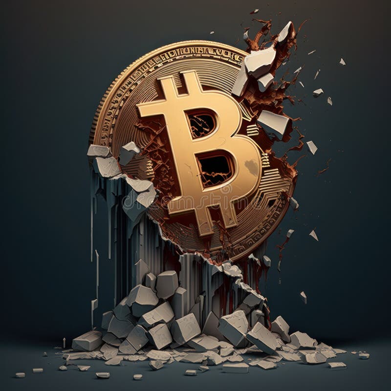 Bitcoin Currency Explodes into Fragments, Bitcoin Crypto Crash Concept ...