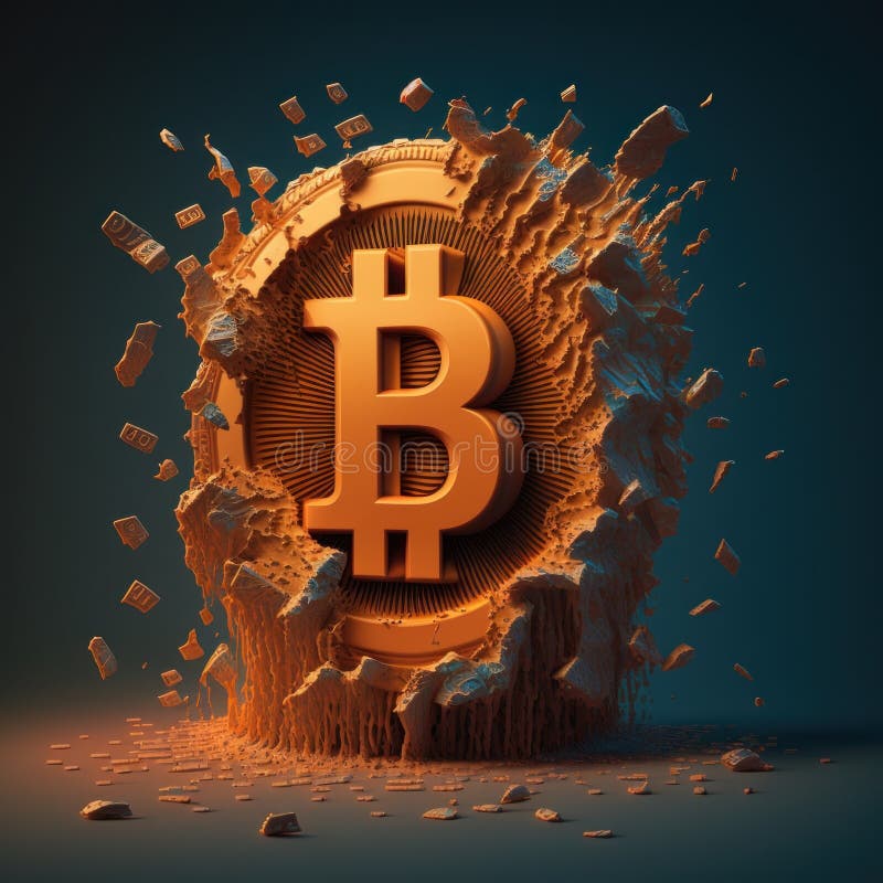 Bitcoin Currency Explodes into Fragments, Bitcoin Crypto Crash Concept ...