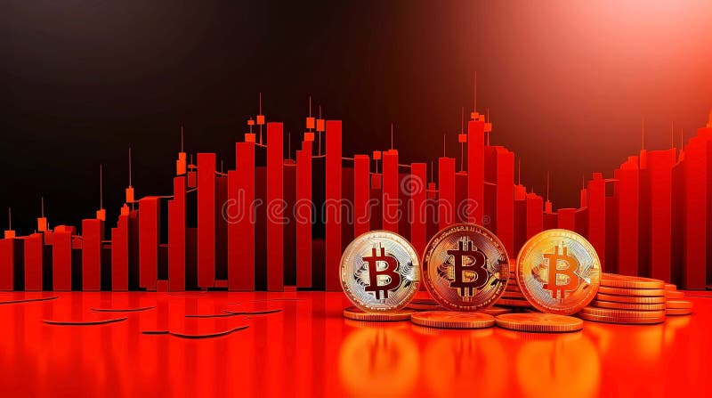 Bitcoin Currency Going Down with Red Graph on Red Background ...