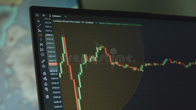 Bitcoin Currency Graph with Candles on Computer Screen. Using Circle ...