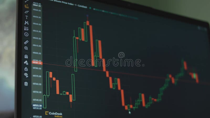 Bitcoin Currency Graph with Candles on Computer Screen. Using Fib ...