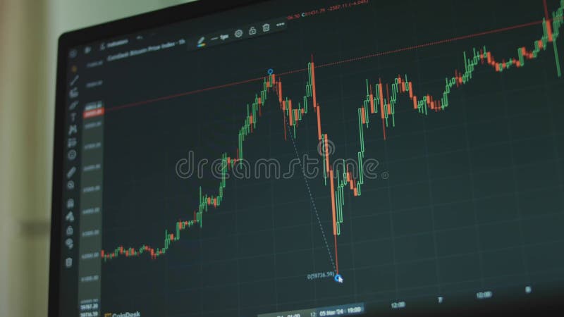 Bitcoin Currency Graph with Candles on Computer Screen. Using Trend ...